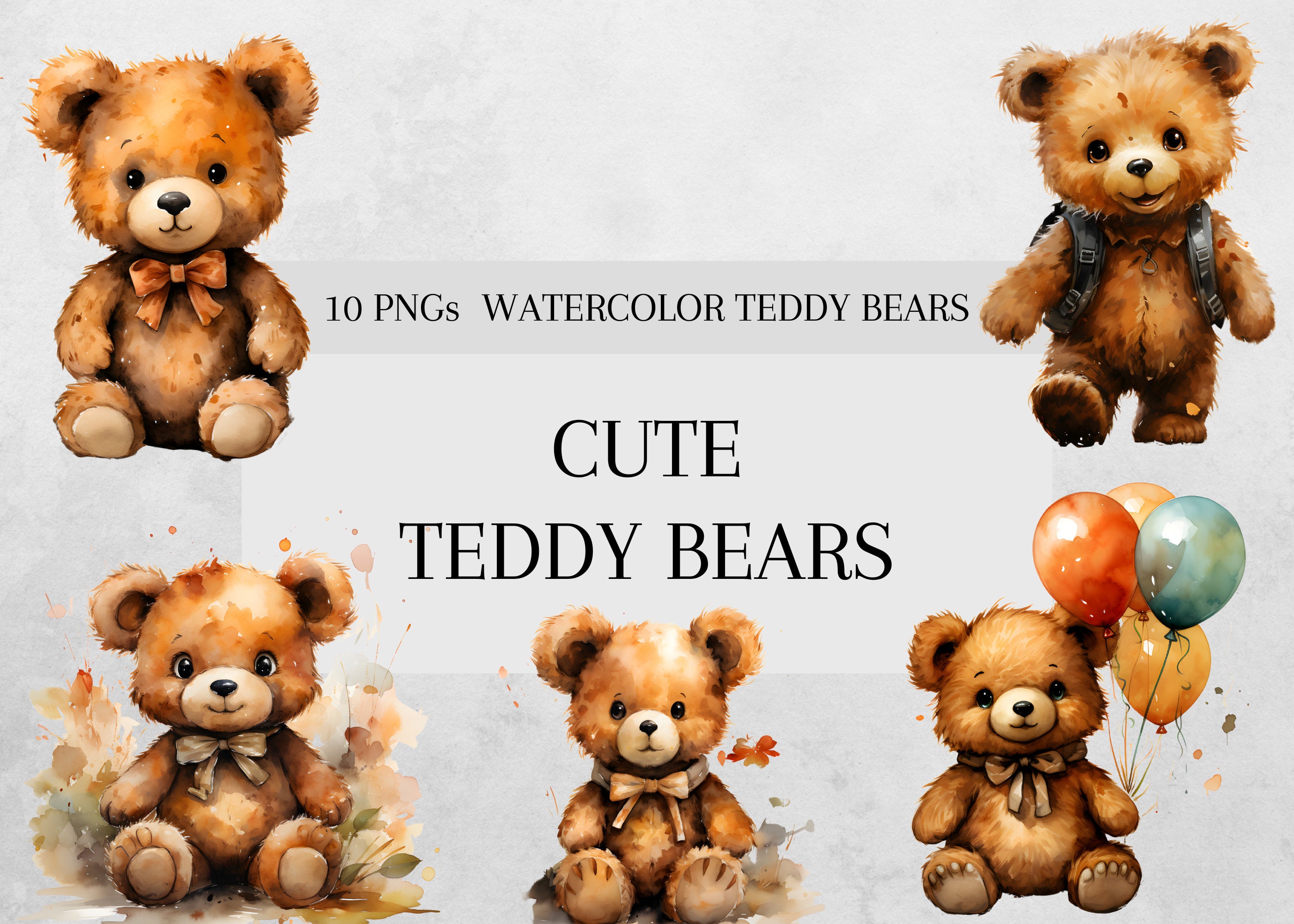 Watercolor Teddy Bear Clip Art Clipart Bundle Baby Shower - Etsy