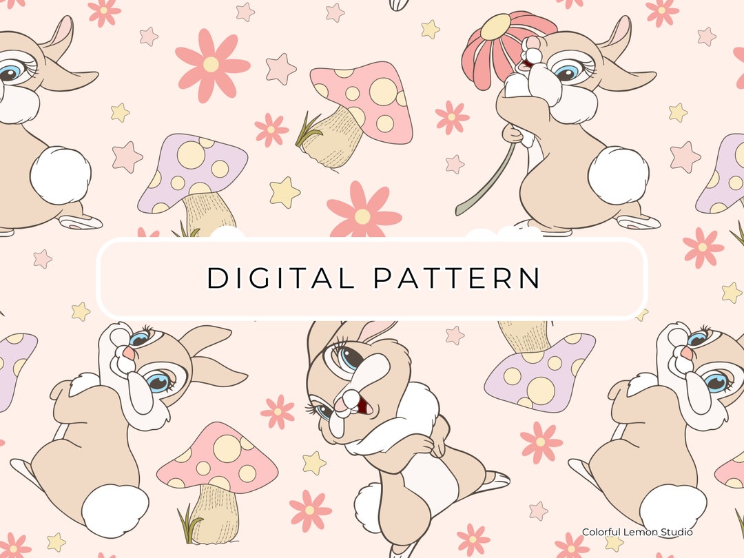 Bambi Digital Paper Pattern, Cute Bunny Seamless Pattern, Digital Paper ...