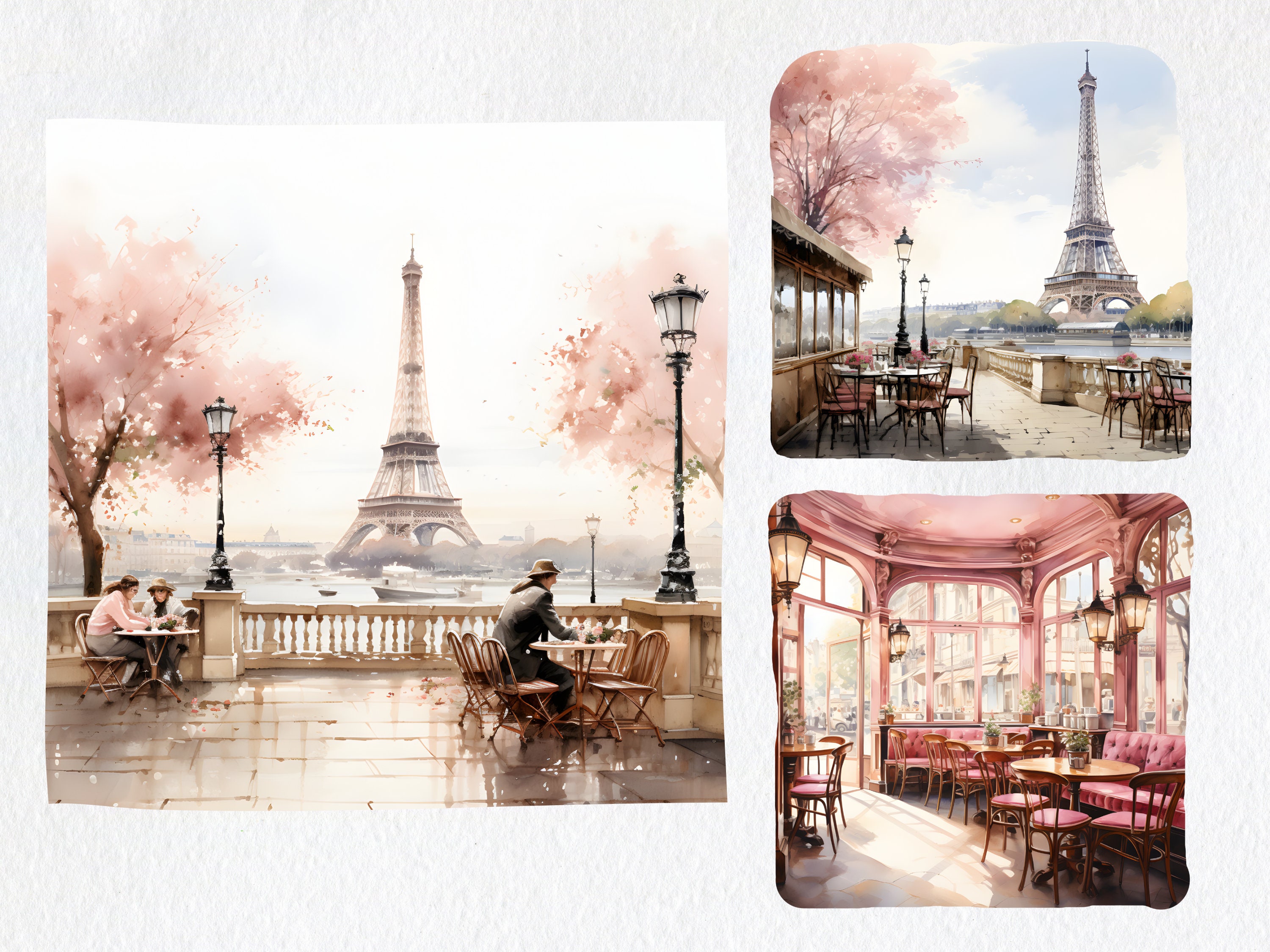 Watercolor Paris Coffee Shop Clipart PNG, Cute Paris Scenes PNG, Coffee ...