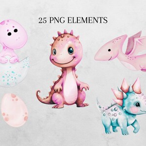 Watercolor Dinosaurs Clipart Bundle, Cute Dinosaurs PNG, Baby Shower ...