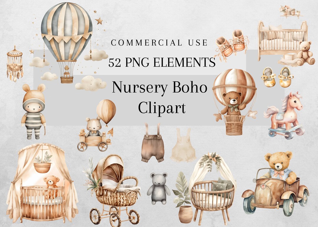 Watercolor Boho Nursery Baby Clipart Bundle, Cute Nursery Newborn Baby ...
