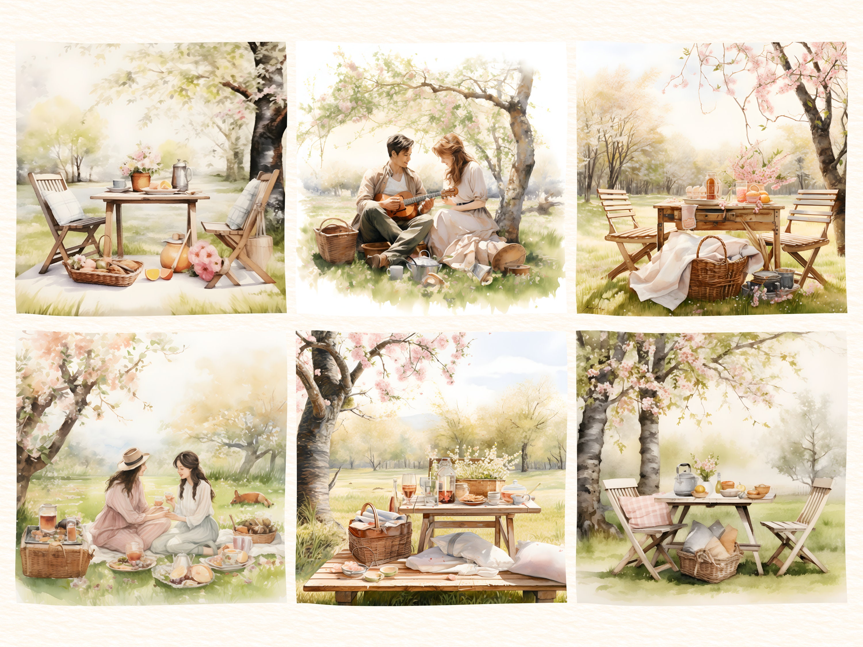 Spring Picnic Scenes Clipart Collection, Spring Flower Clip Art PNG ...