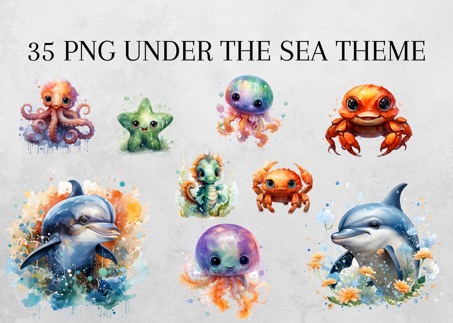 Cute Under the Sea Animals Watercolor Clip Art Bundle, Sea Animals ...