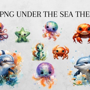 Cute Under the Sea Animals Watercolor Clip Art Bundle, Sea Animals ...