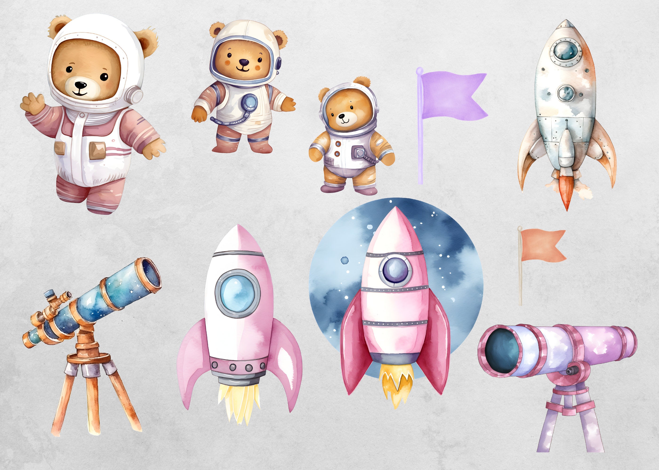 Watercolor Space Clipart Bundle, Cute Astronaut PNG, Planets Clipart ...