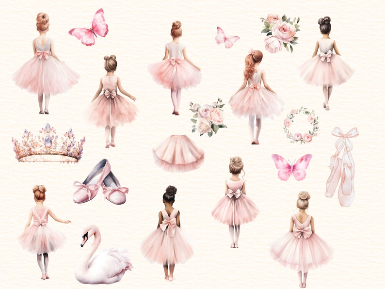 Watercolor Ballerina Clipart Bundle, Cute Ballerinas Swan Butterflies ...