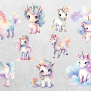Cute Unicorn Watercolor Clipart Bundle, Rainbow Pastel Candy Lollipop ...