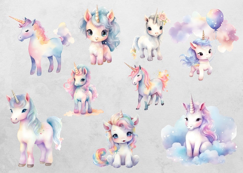 Cute Unicorn Watercolor Clipart Bundle, Rainbow Pastel Candy Lollipop ...