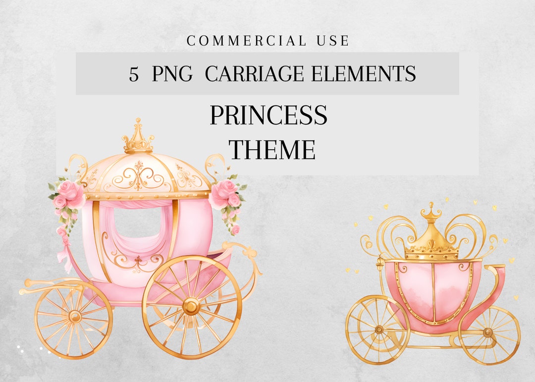 Watercolor Fairytale Carriage Clipart, Princess Carriage Clipart, Royal ...