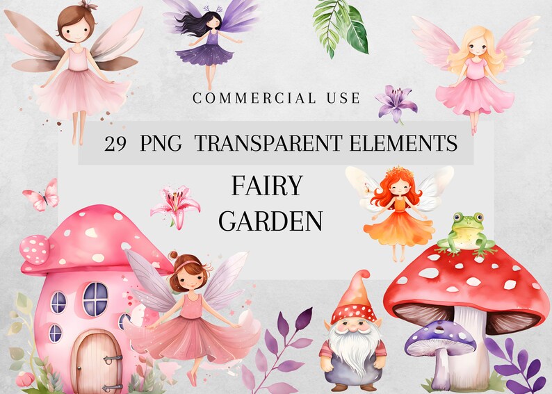 Watercolor Fairy Garden Clipart Bundle Cute Fairy Garden - Etsy