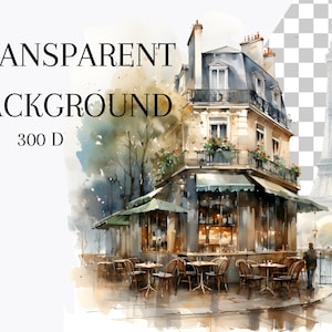 Watercolor Paris Coffee Shop Clipart PNG, Cute Paris Scenes PNG, Coffee ...