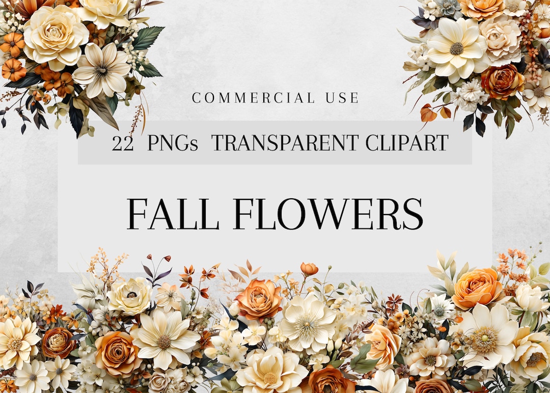Fall Floral Clipart Bundle, Autumn Flower Bouquets Arrangments Clipart ...