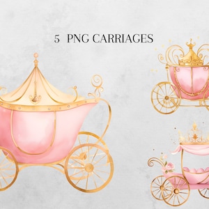 Watercolor Fairytale Carriage Clipart, Princess Carriage Clipart, Royal ...