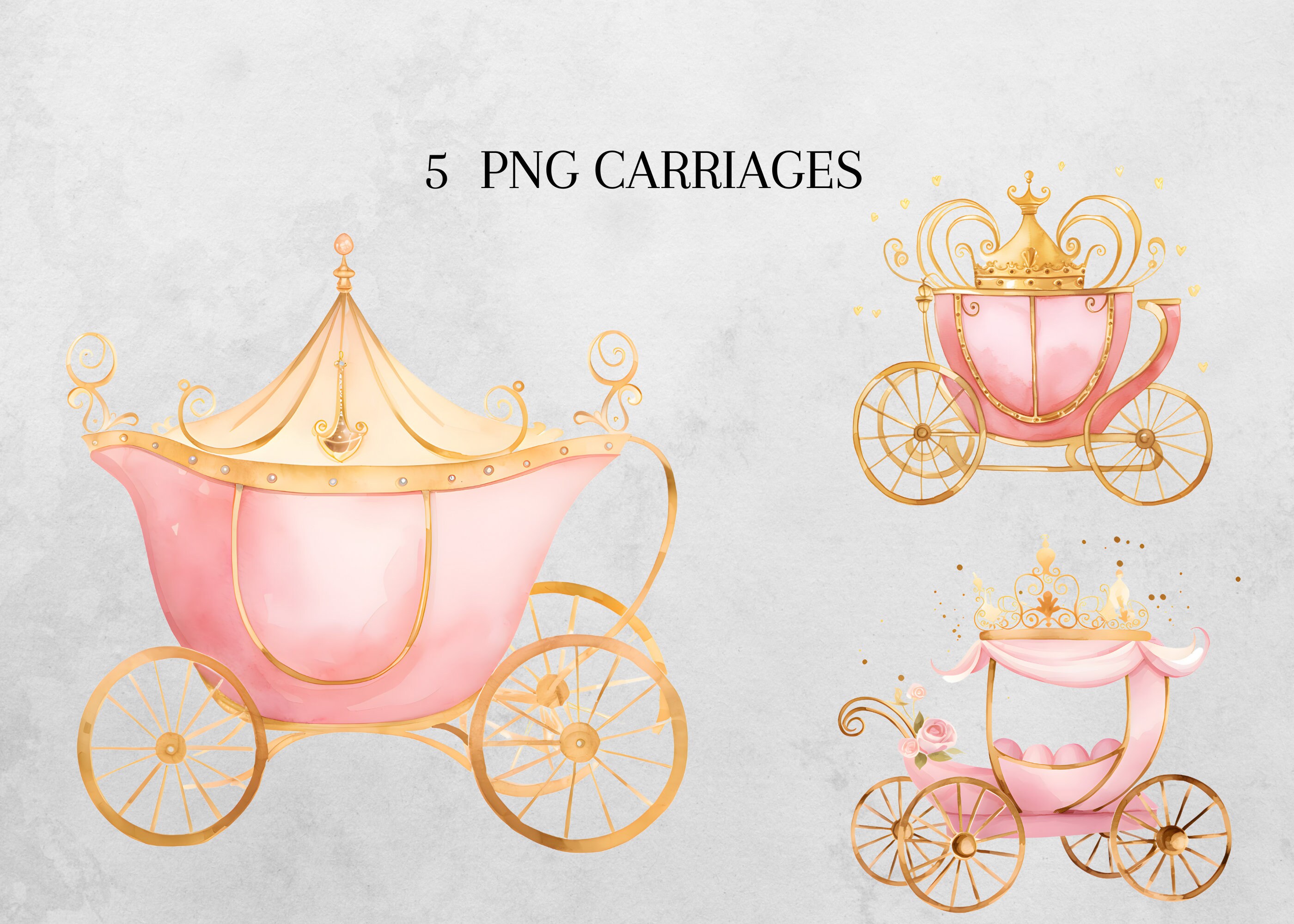 Watercolor Fairytale Carriage Clipart, Princess Carriage Clipart, Royal ...