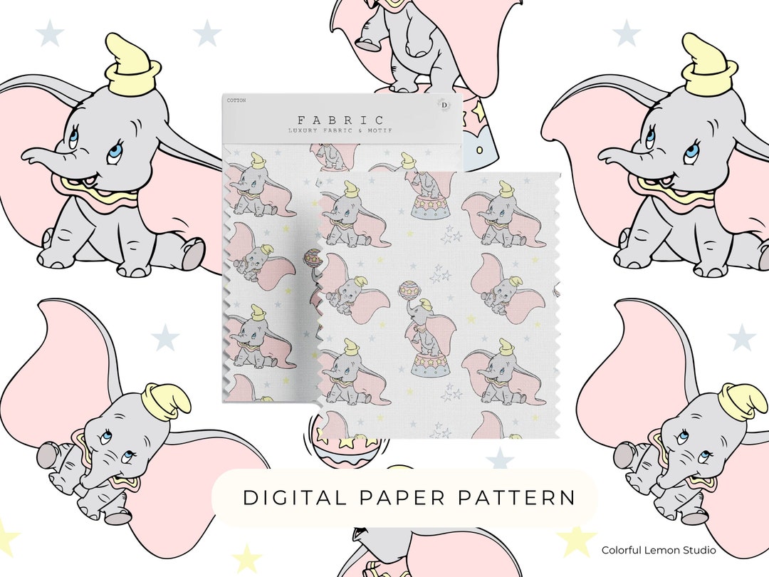 Dumbo Digital Paper Pattern Pink Mouse Theme, Cute Elephant Seamless ...