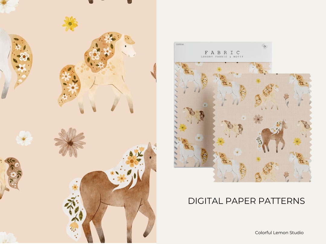 Horse Digital Papers Pattern, Girly Horse Seamless Patterns, Digital ...