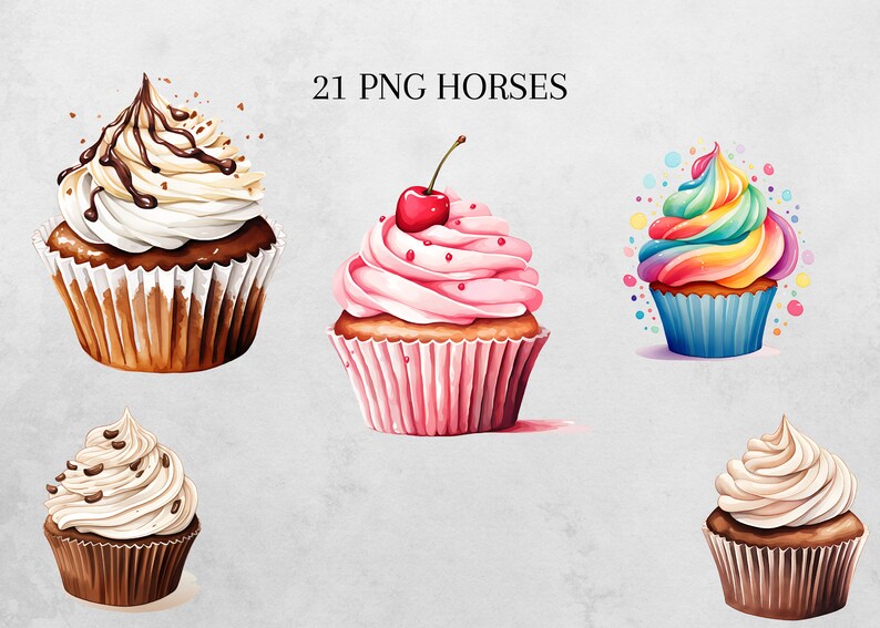 Watercolor Cupcake Clipart, Digital Art, Baking Clipart, Dessert ...