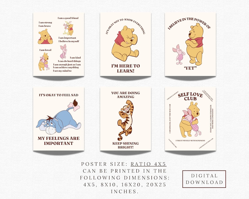 Winnie the Pooh Classroom Posters, Printable Self Love Affirmation ...