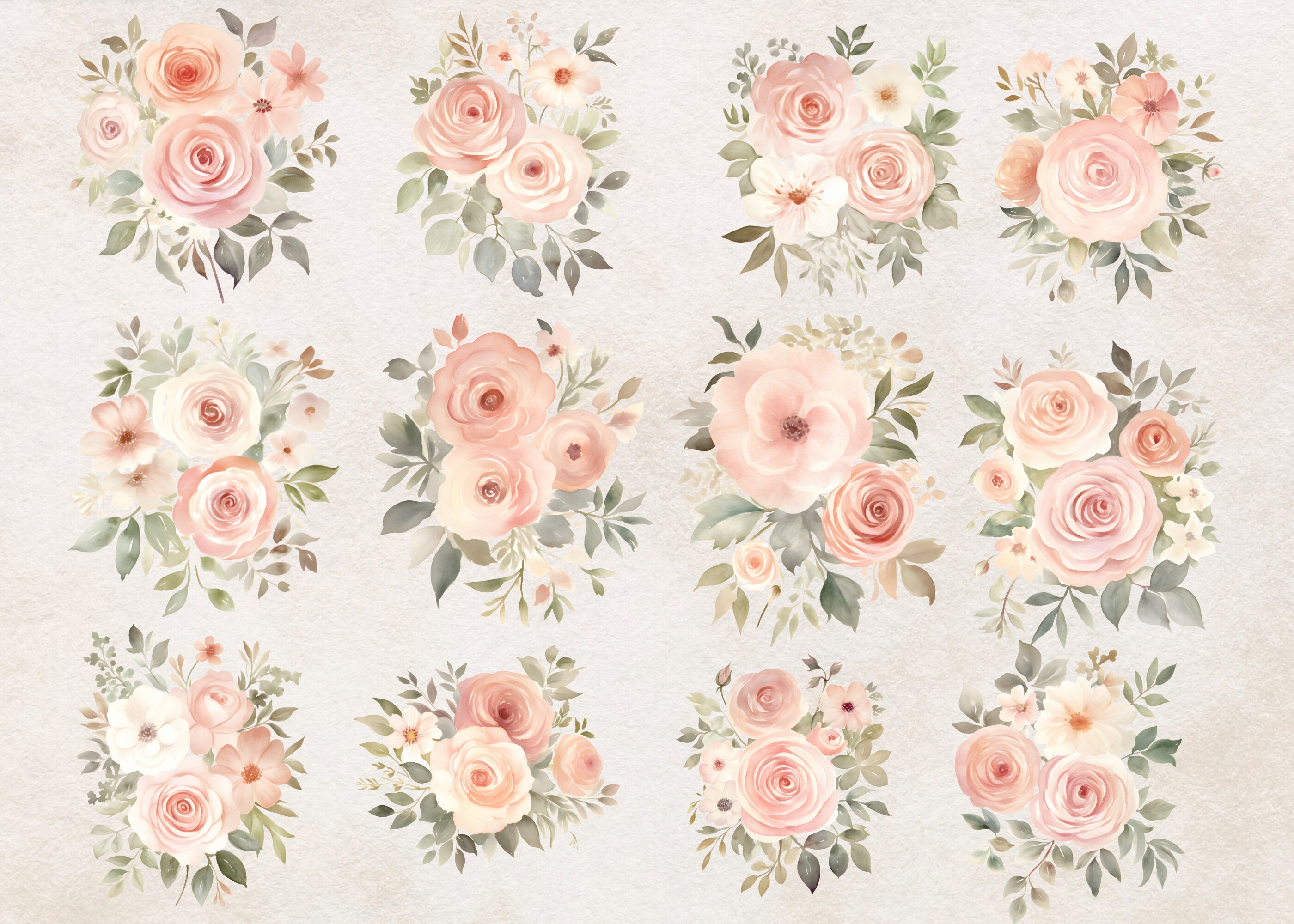 Blush Floral Clipart Bundle, Blush Flower Bouquets Arrangments Clipart ...