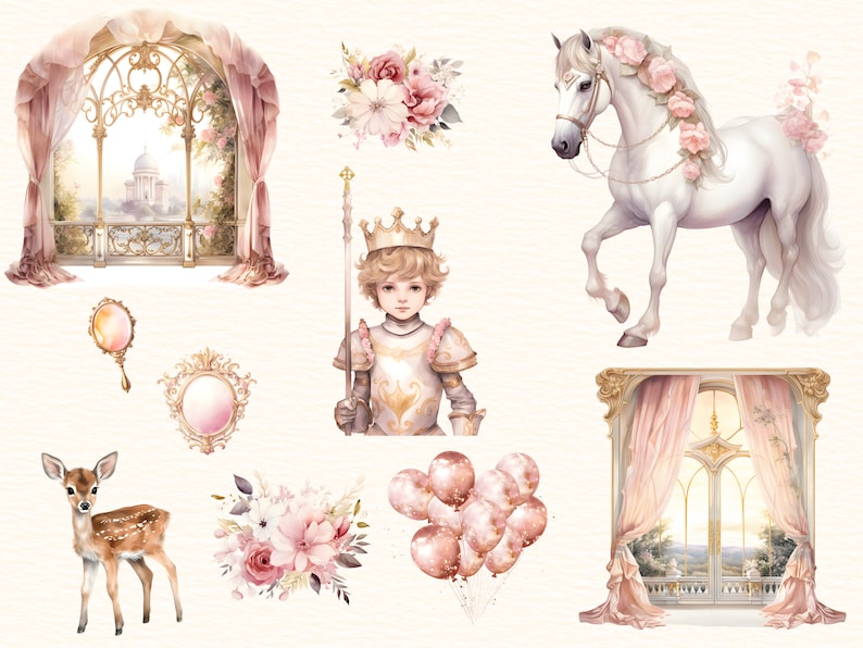 Princess PNG Clipart Bundle, Watercolour Cute Princess and Knight ...