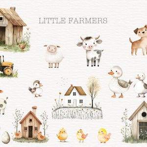 Watercolor Farm Animals Clipart Bundle, Cute Farm PNG, Baby Shower ...