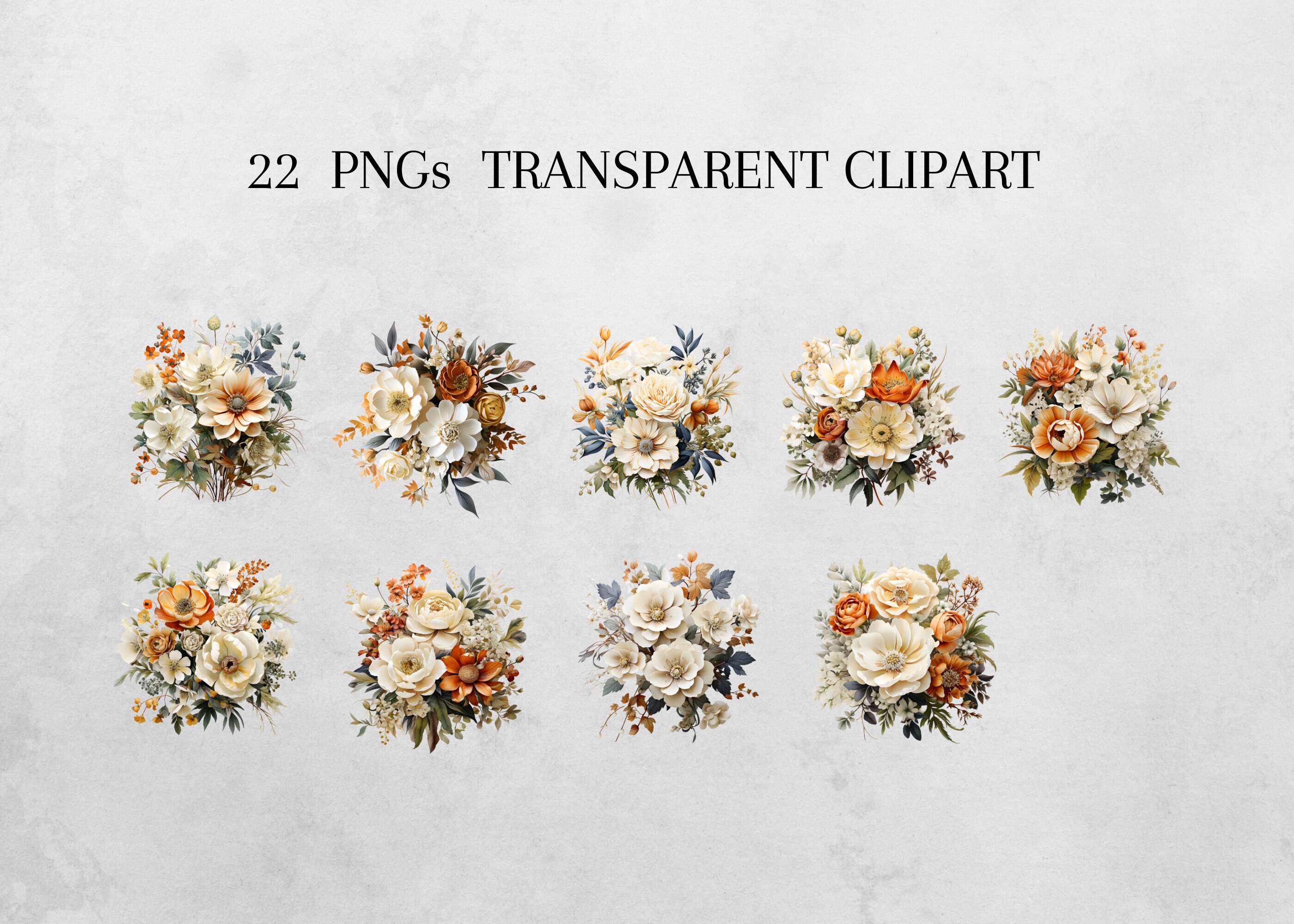 Fall Floral Clipart Bundle, Autumn Flower Bouquets Arrangments Clipart ...