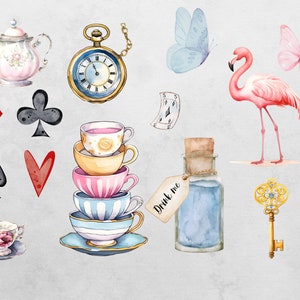 Watercolor Alice in Wonderland PNG Clipart Bundle, Watercolor Alice Mad ...