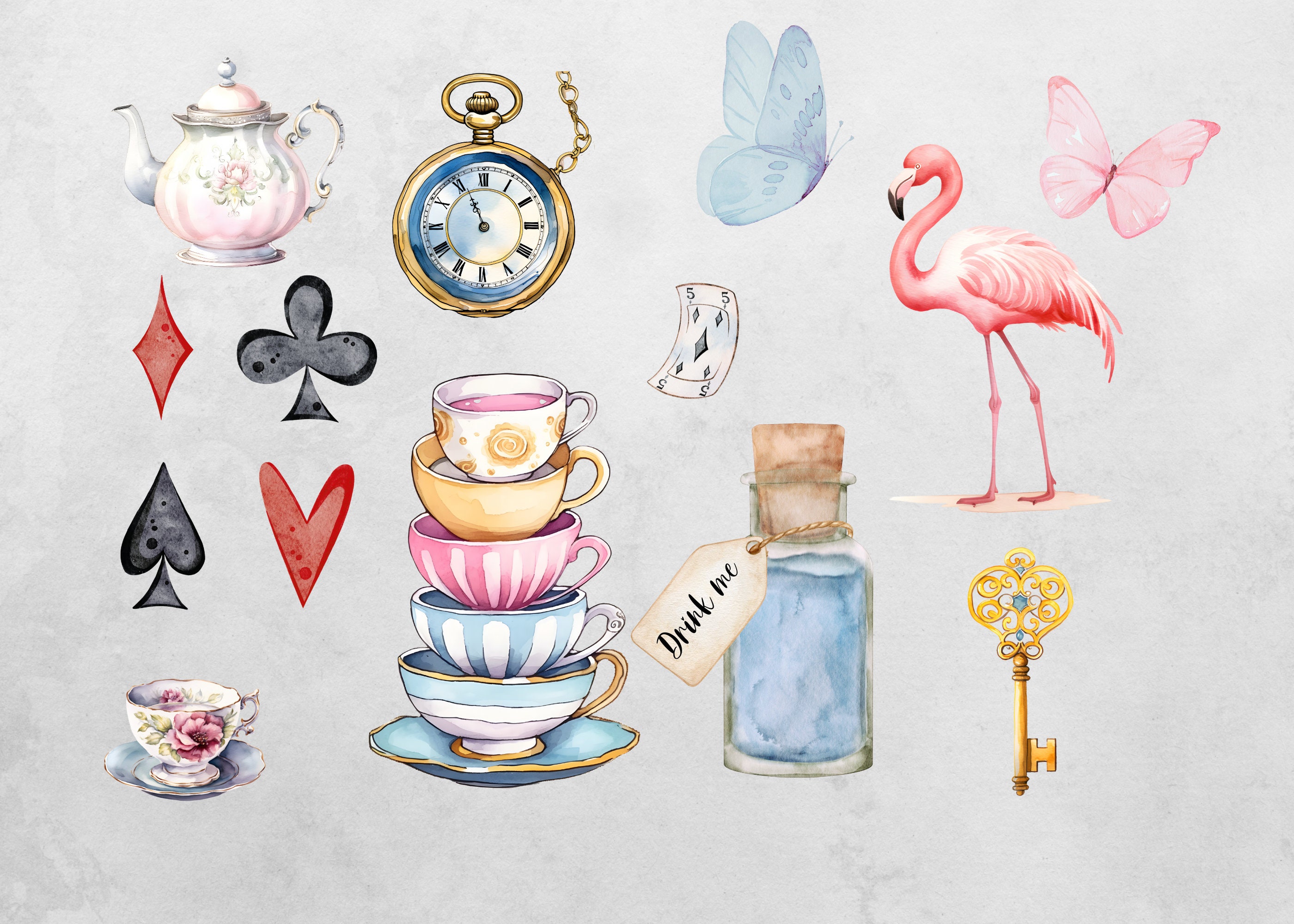 Watercolor Alice in Wonderland PNG Clipart Bundle Watercolor - Etsy ...