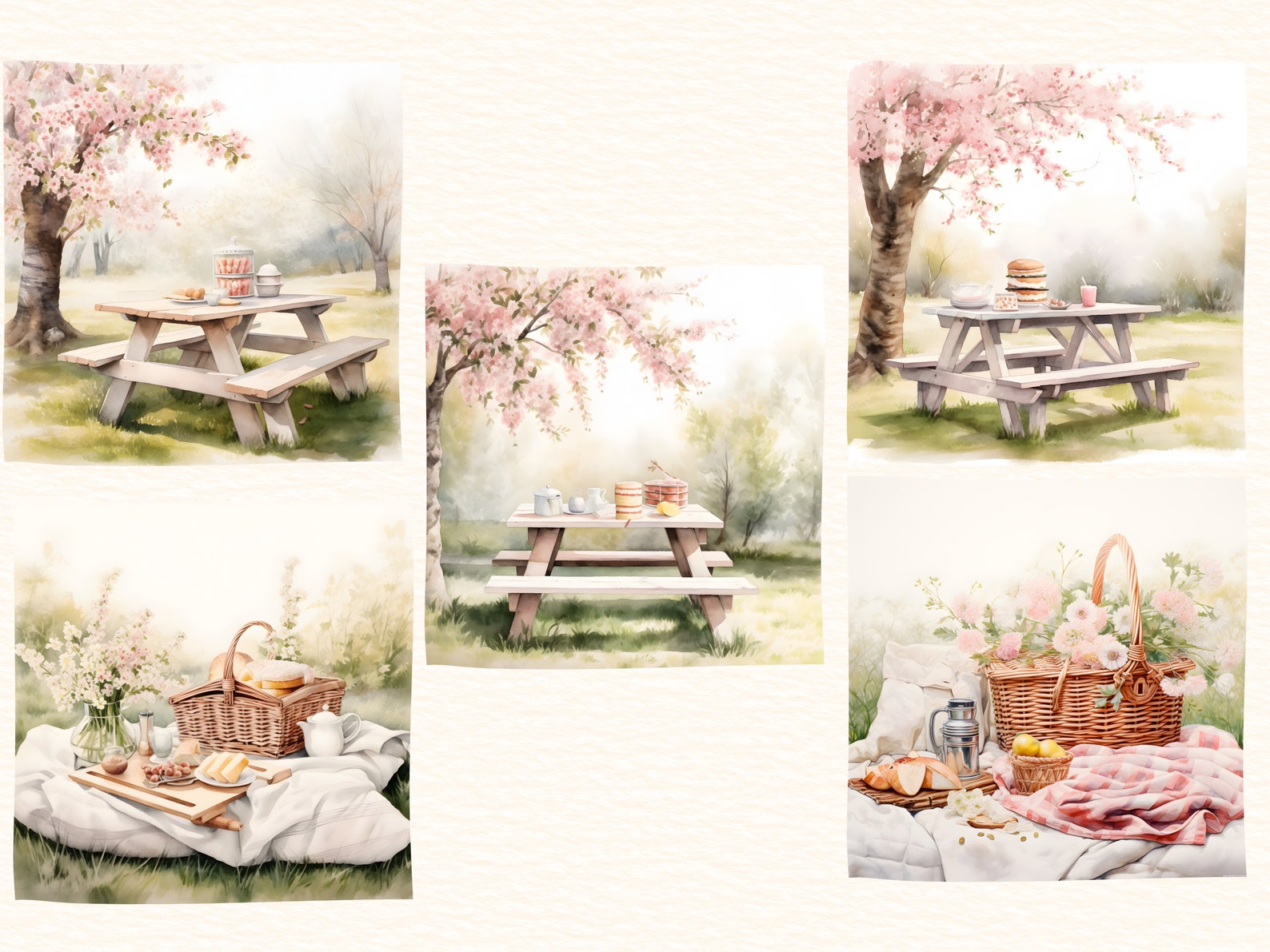 Spring Picnic Scenes Clipart Collection, Spring Flower Clip Art PNG ...