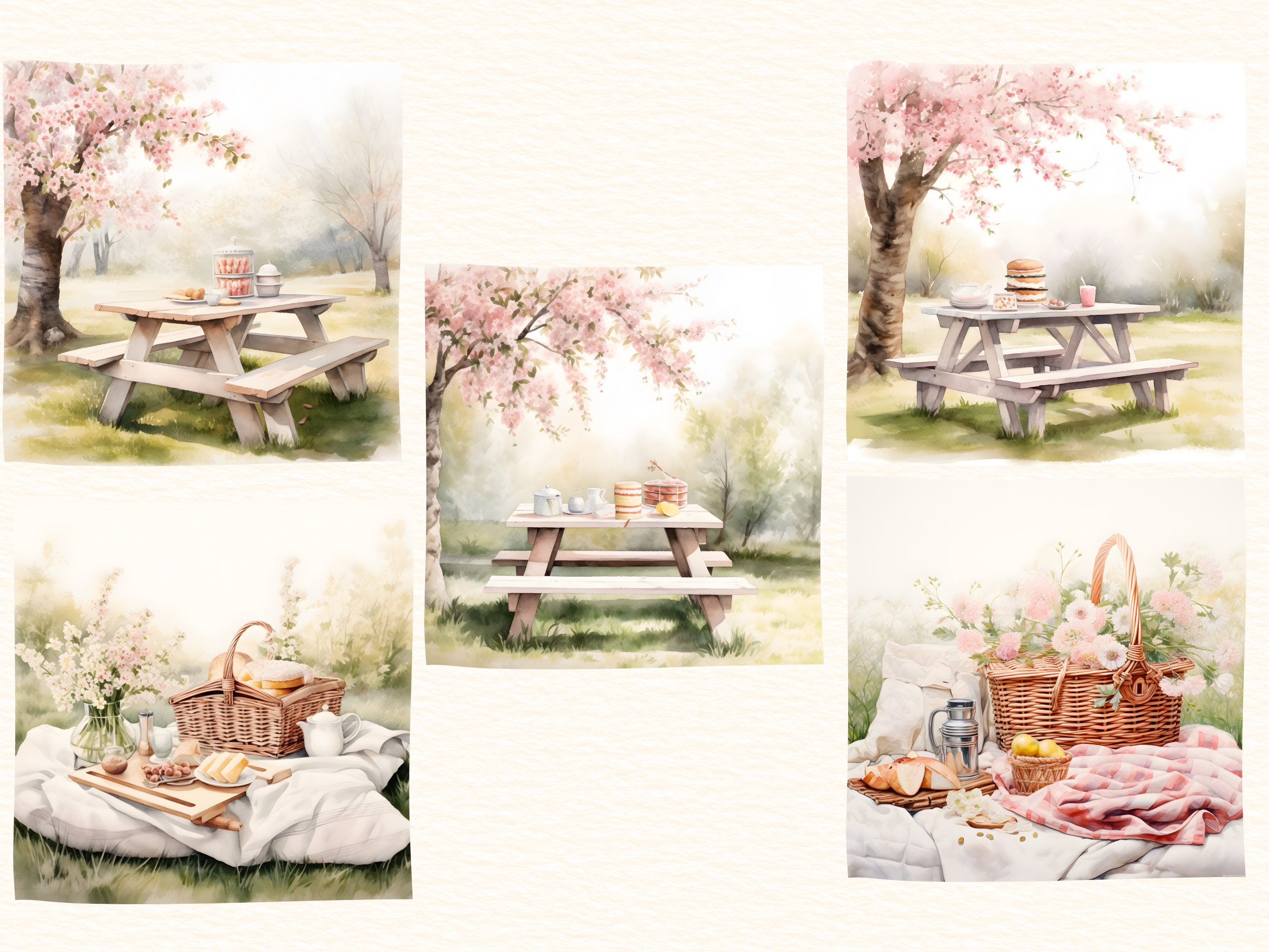 Spring Picnic Scenes Clipart Collection, Spring Flower Clip Art PNG ...