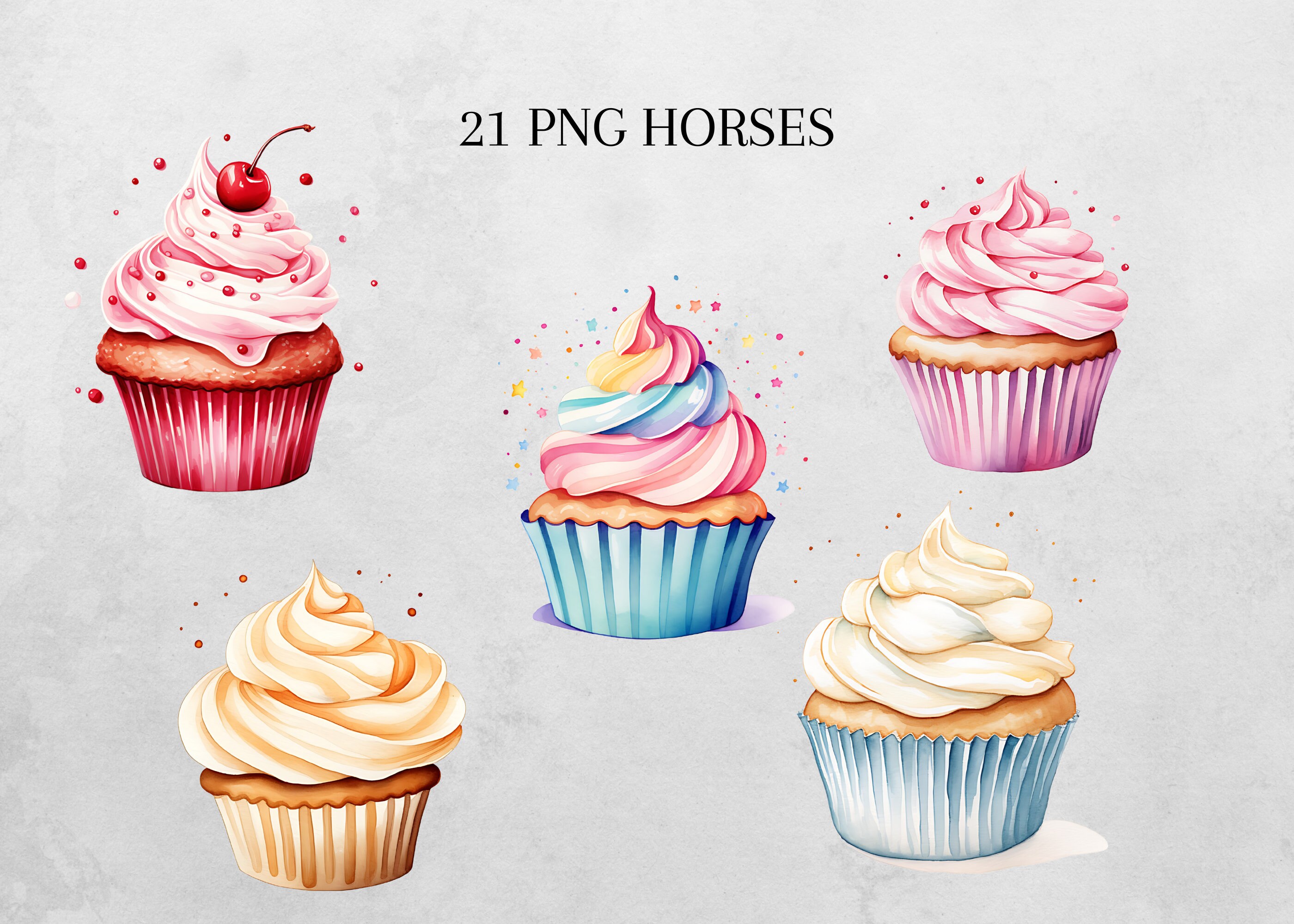 Watercolor Cupcake Clipart, Digital Art, Baking Clipart, Dessert ...