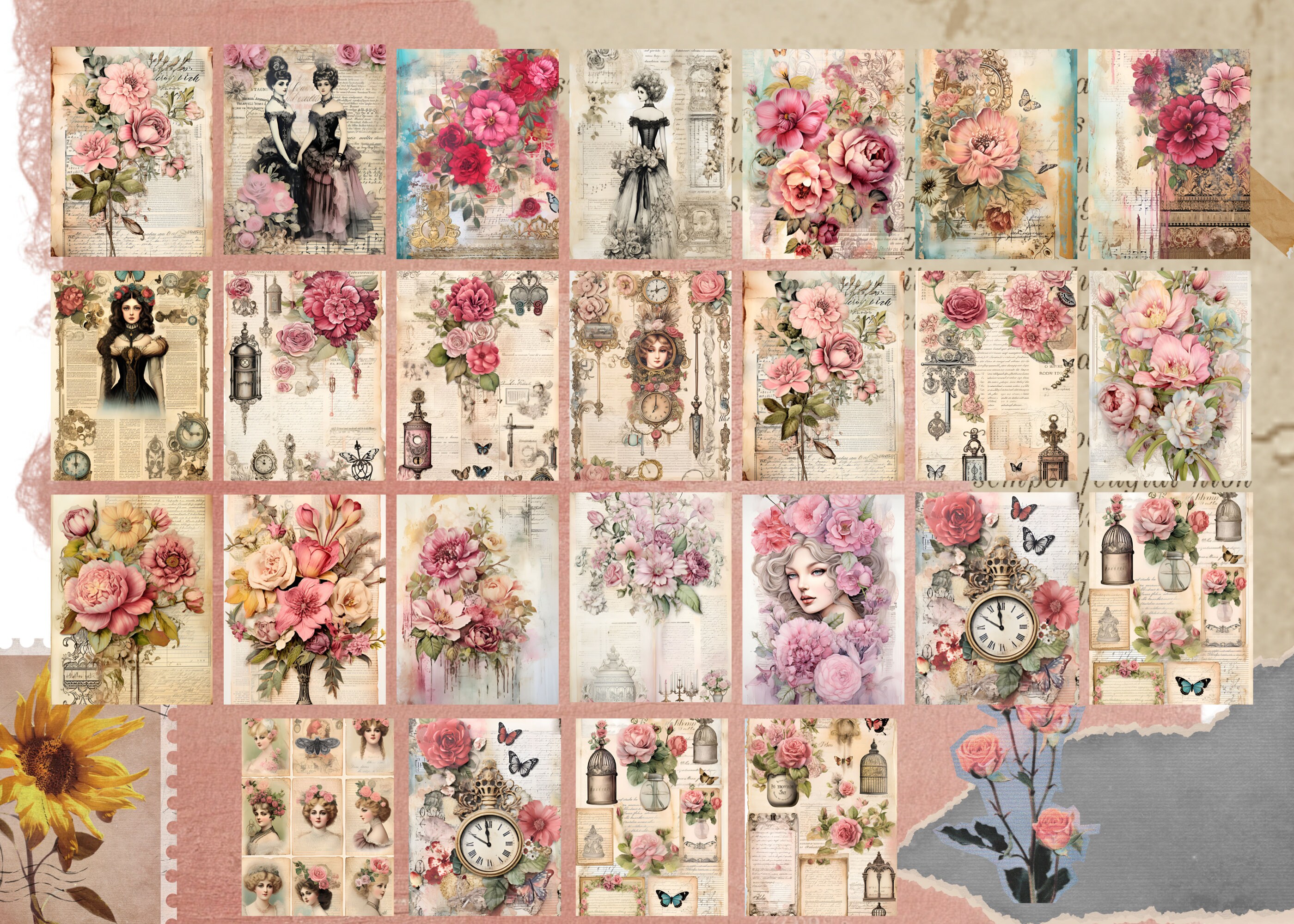 Victorian Vintage Journal Pages Printable, Floral Scrapbook Pages ...