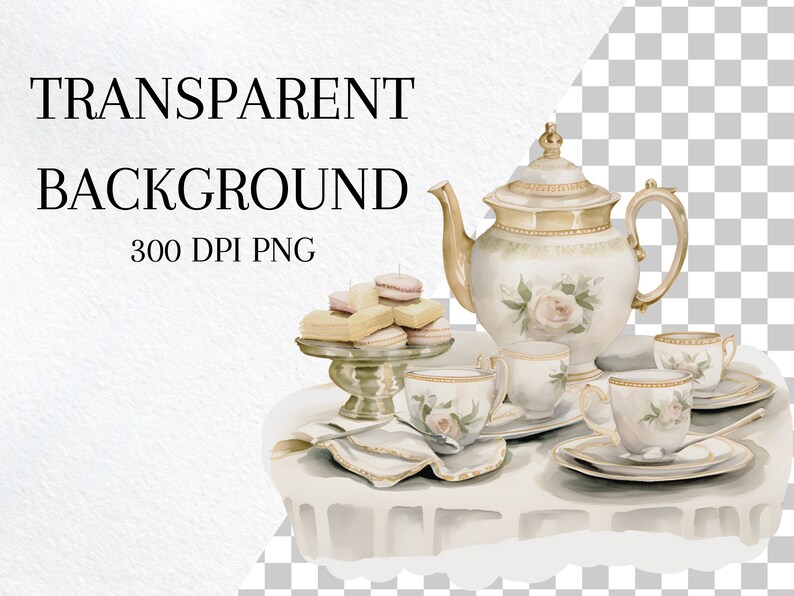 Watercolor Tea Party Clipart, Tea Set Clipart, Tea Time Clipart, Teacup ...