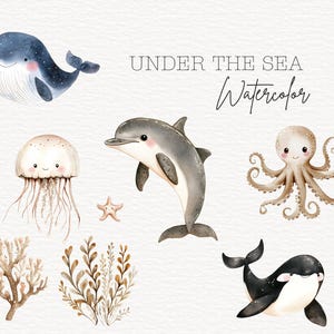 Cute Under the Sea Animals Watercolor Clip Art Bundle, Sea Animals ...