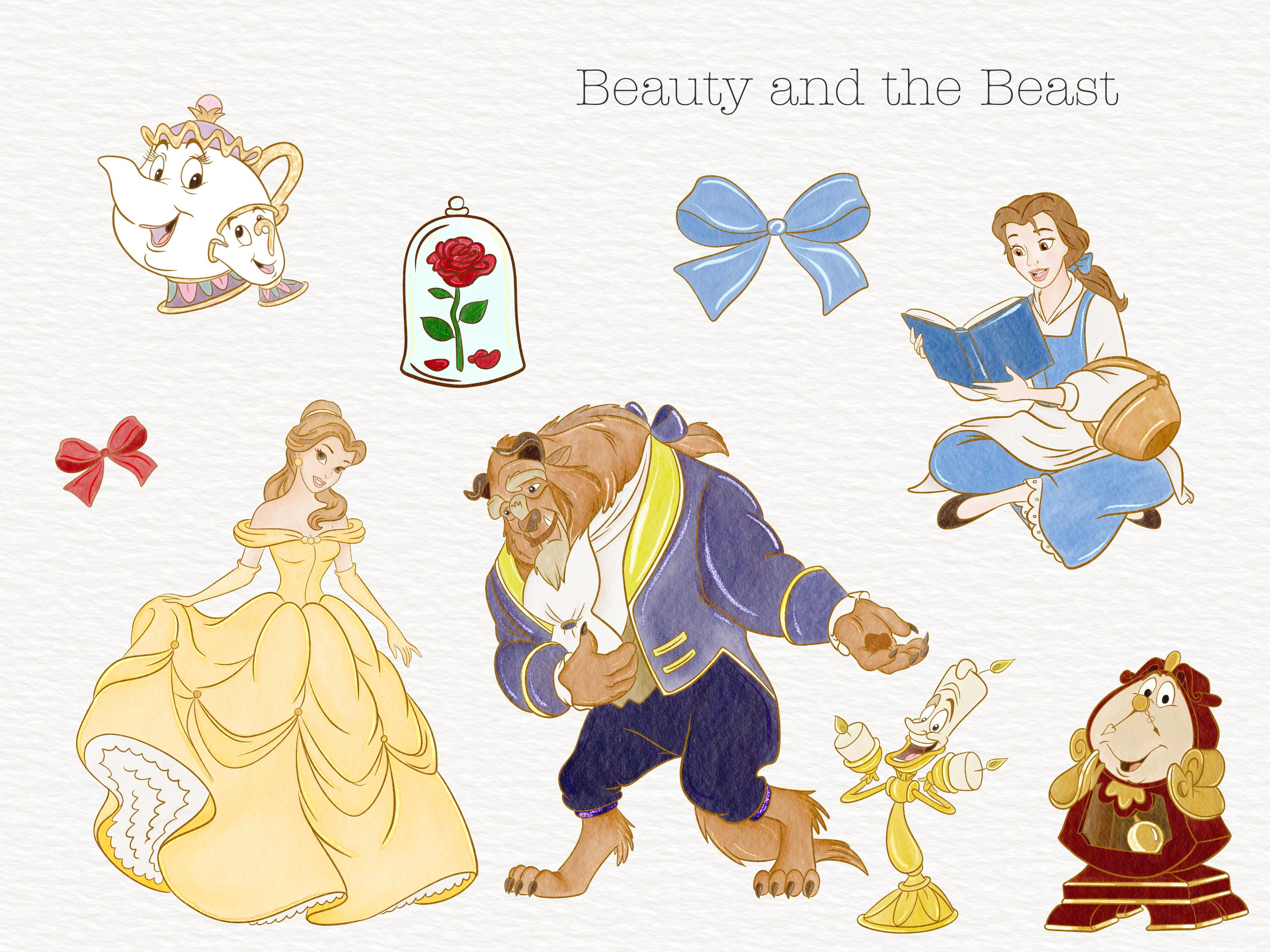 Watercolor Beauty and the Beast Clipart, Belle PNG, Beast PNG, Princess ...