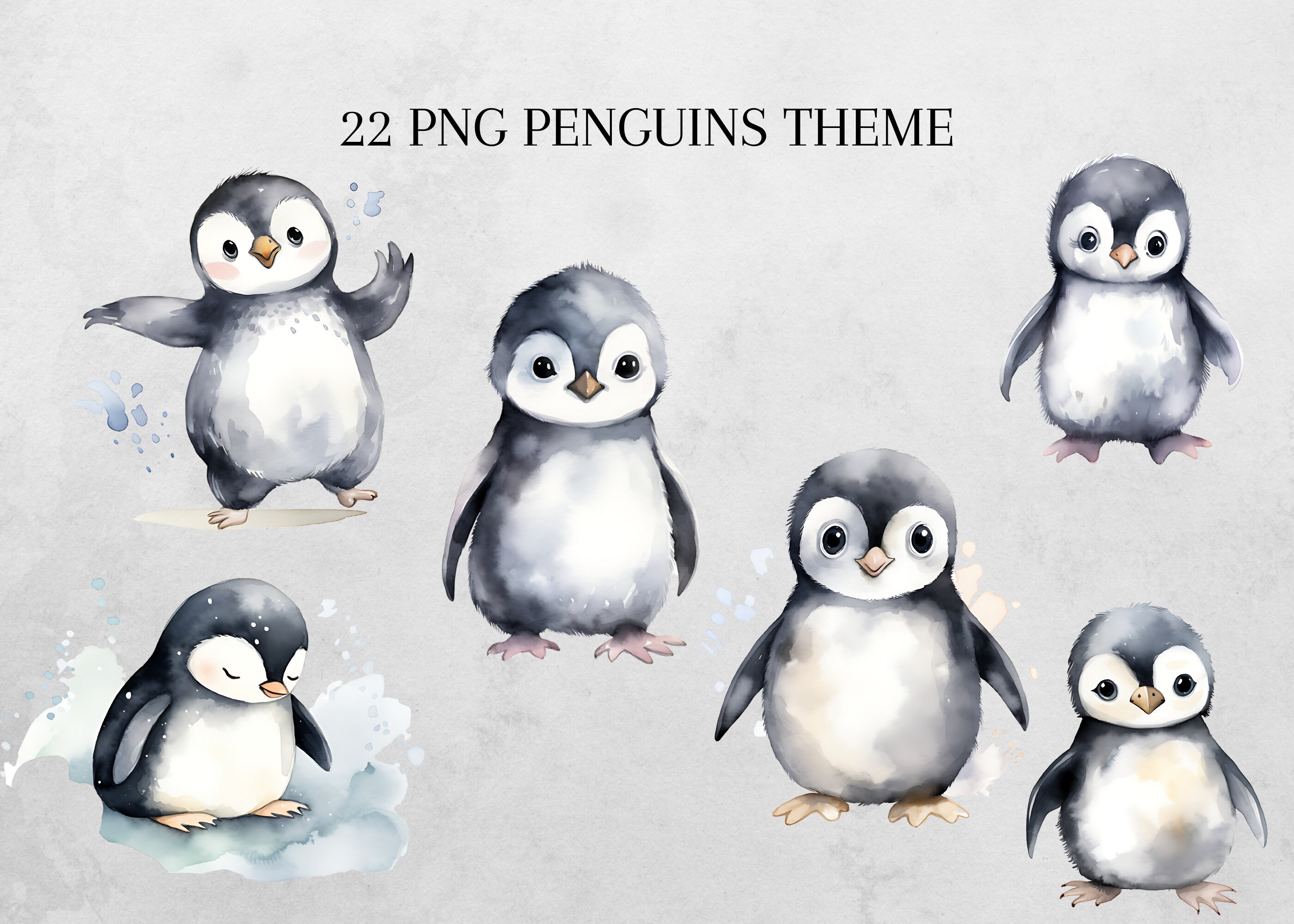Watercolor Cute Penguin PNG Clipart, Mountains Snowflakes Clipart for ...