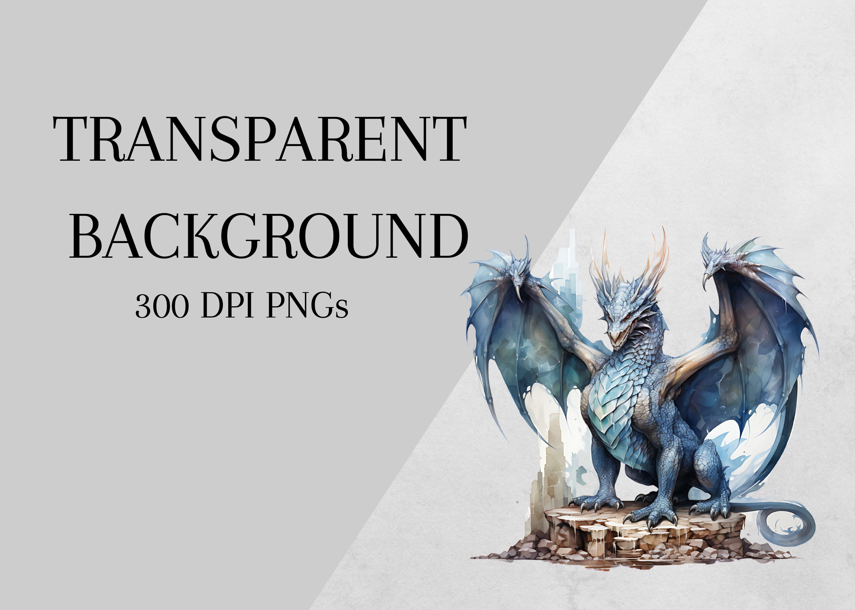 Watercolor Black Fantasy Dragon Clipart PNG Commercial Use - Etsy