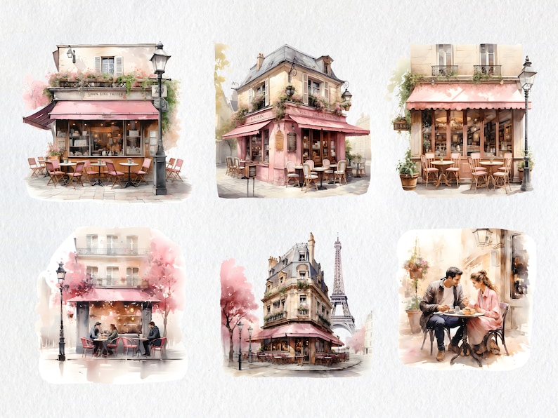 Watercolor Paris Coffee Shop Clipart PNG, Cute Paris Scenes PNG, Coffee ...