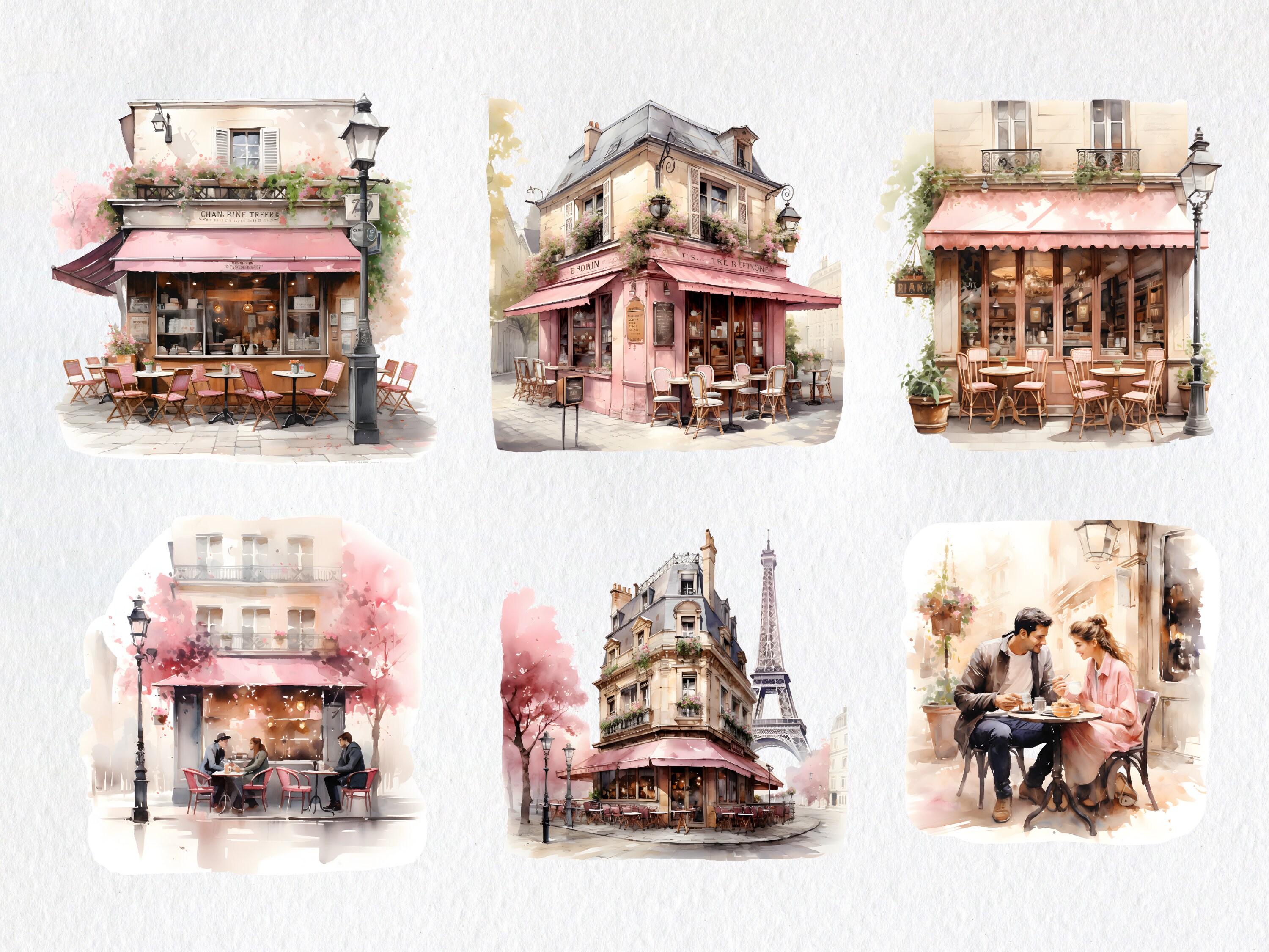 Watercolor Paris Coffee Shop Clipart PNG, Cute Paris Scenes PNG, Coffee ...