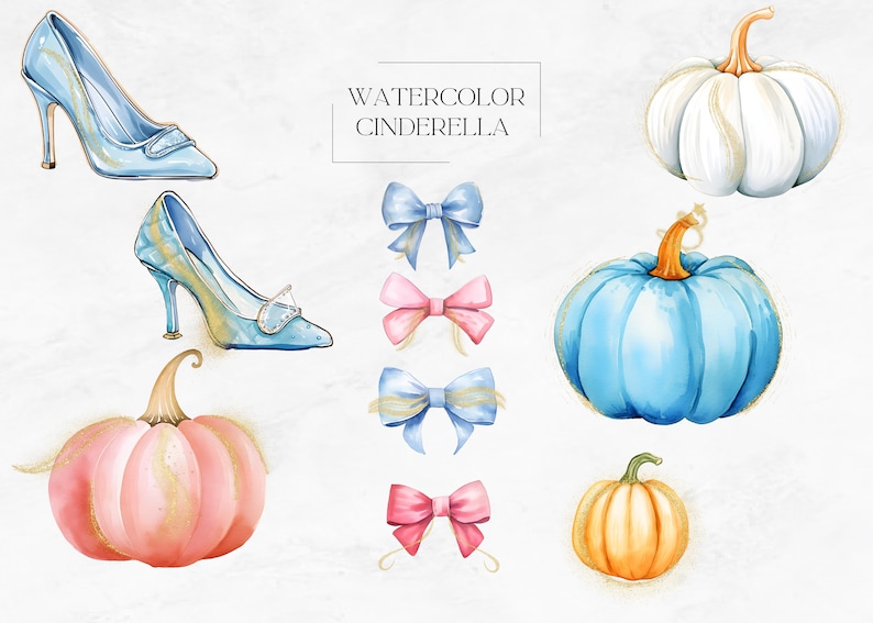 Watercolor Cinderella PNG Clipart Bundle, 22 Watercolor Cinderella ...