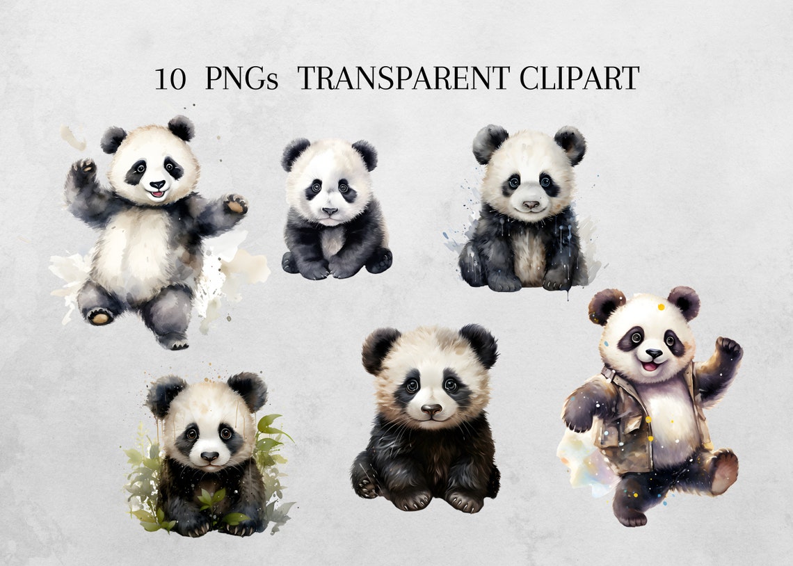 Watercolor Cute Panda Clipart Bundle, Baby Panda PNG, Nursery Decor ...