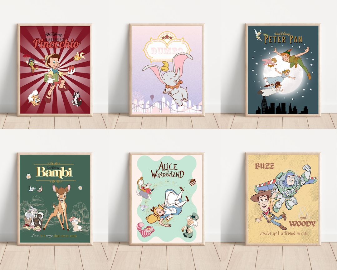 Printable Vintage Disney Characters Poster Wall Art, Nursery Wall Art ...
