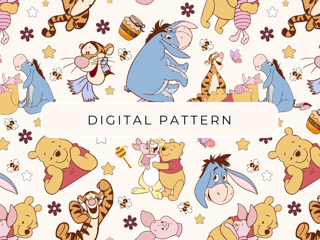 Winnie the Pooh Digital Paper Pattern, Winnie Check Seamless Pattern ...