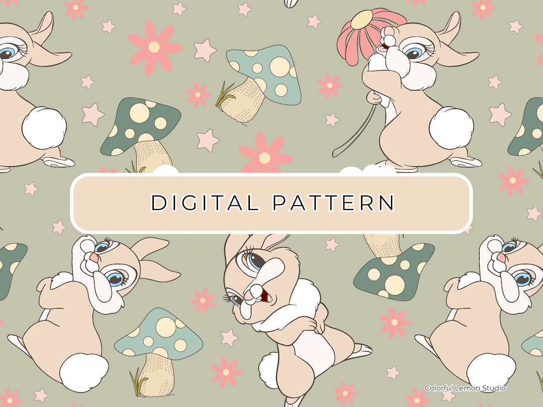 Bambi Digital Paper Pattern, Cute Bunny Seamless Pattern, Digital Paper ...