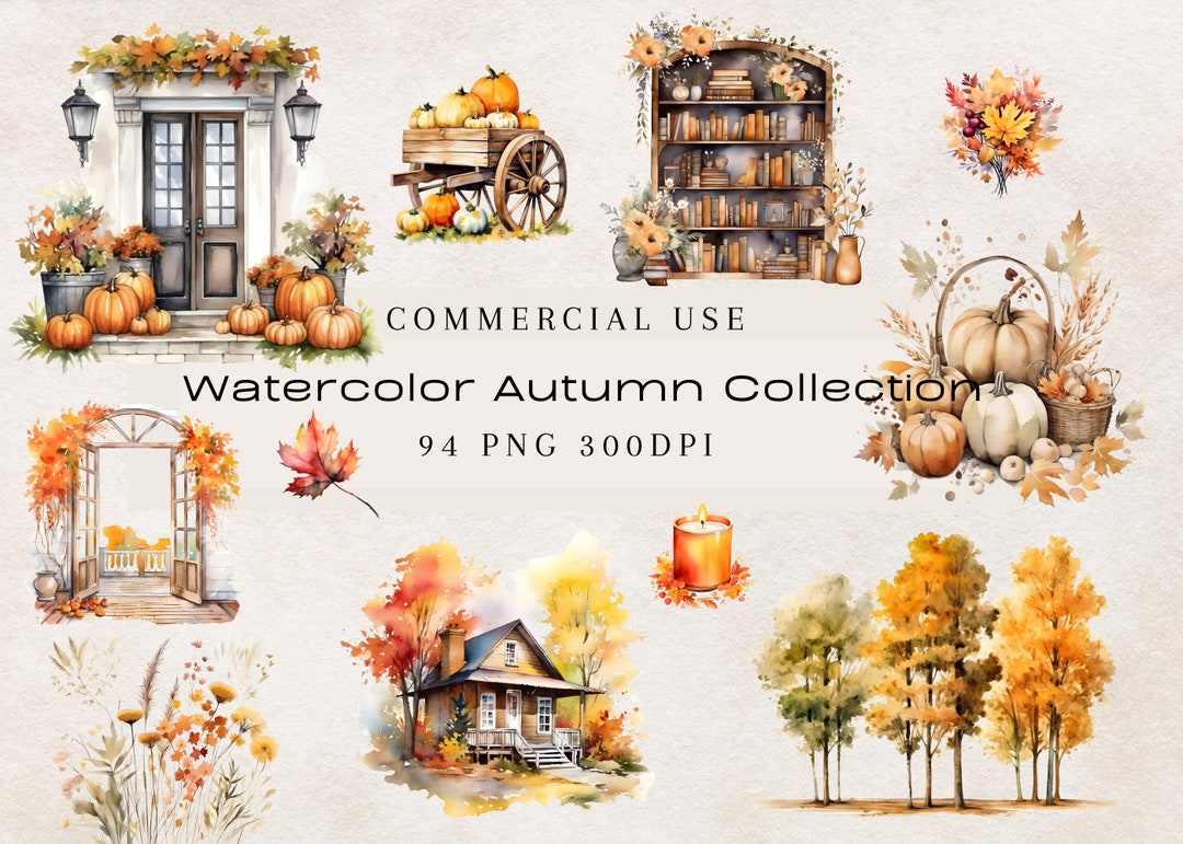 Autumn Watercolor Clipart, 94 PNG Watercolor Clipart, Fall Watercolor ...
