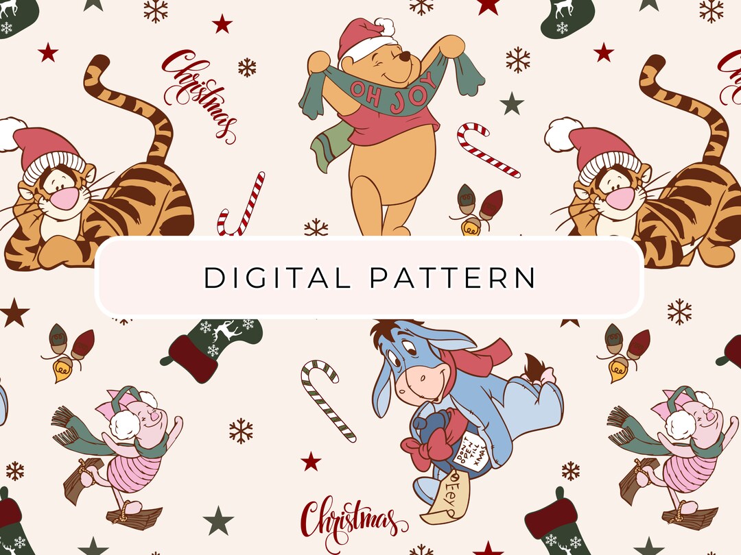 Christmas Winnie the Pooh Digital Paper Pattern, Winnie Seamless ...