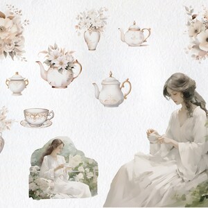 Watercolor Tea Party Clipart, Tea Set Clipart, Tea Time Clipart, Teacup ...