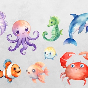 Cute Under the Sea Animals Watercolor Clip Art Bundle, Sea Animals ...