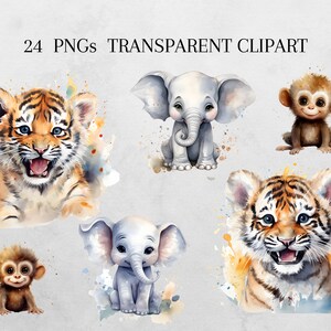 Watercolor Safari Animals Clipart Bundle, Baby Shower Clipart, Nursery ...