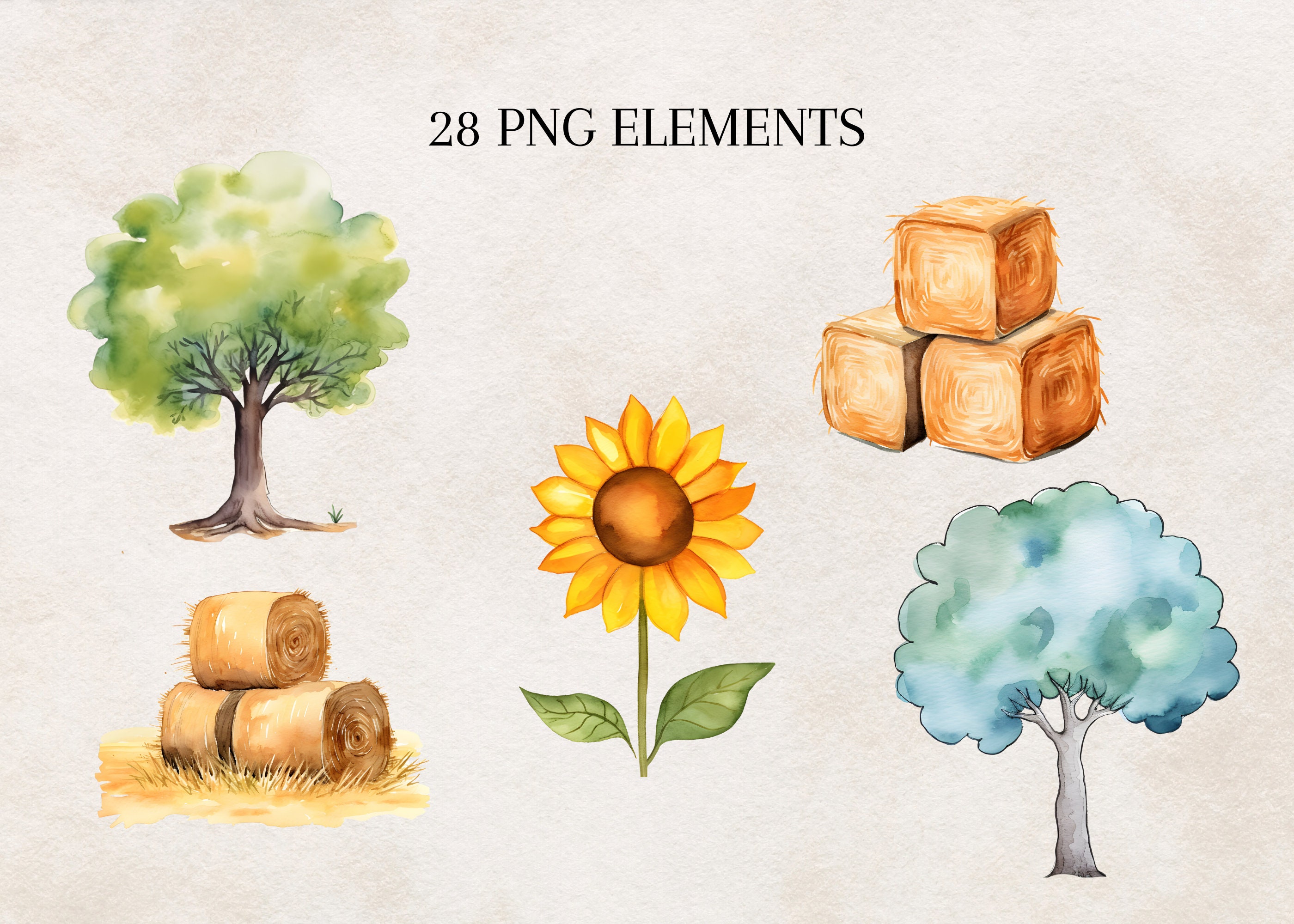 Watercolor Farm Animals Clipart Bundle, Cute Farm PNG, Baby Shower ...